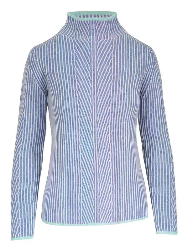 Kinross Cashmere Striped Mock-neck Sweater - Blue