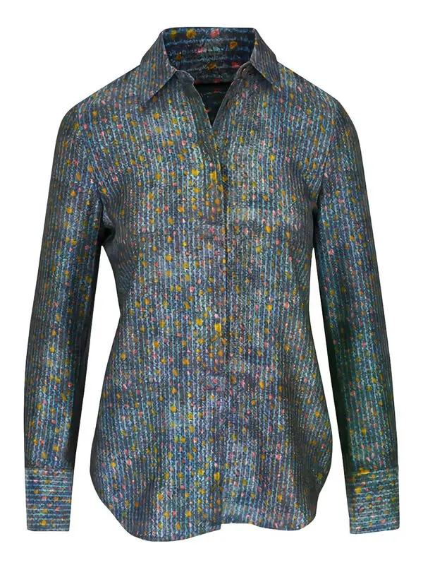 Lafayette 148 New York Patterned Button-up Shirt - Blue