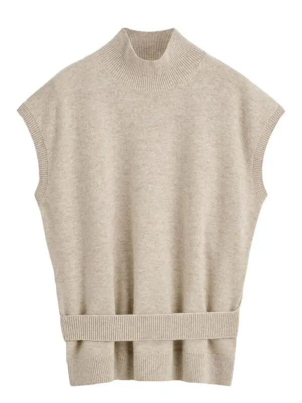 Cos Belt-detail Mock-neck Wool Vest - Beige