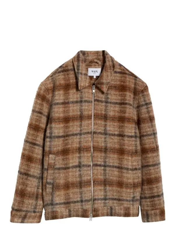 WAX LONDON Heath Plaid Brushed Wool Blend Zip Jacket - Natural/tan