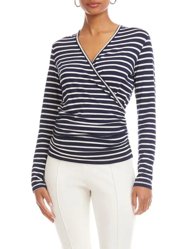 Karen Kane Crossover Ruched Top - Stripe