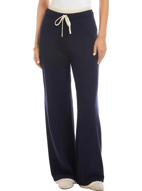 Karen Kane Contrast Trim Wide Leg Drawstring Pants - Navy/cream