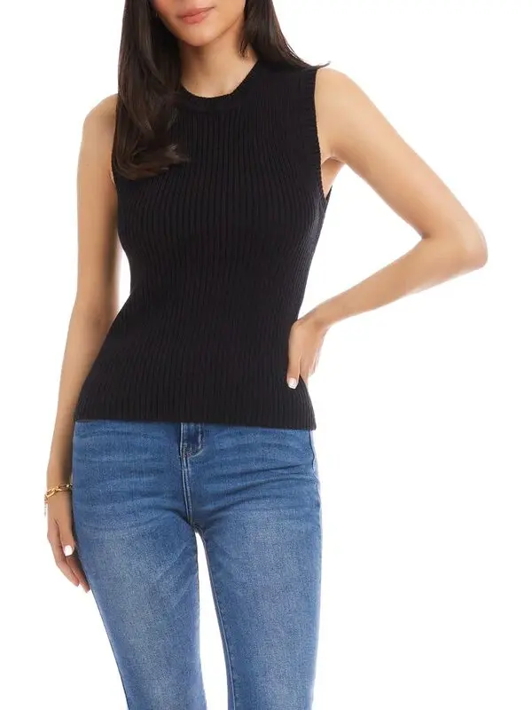 Karen Kane Ribbed Sweater Tank - Black