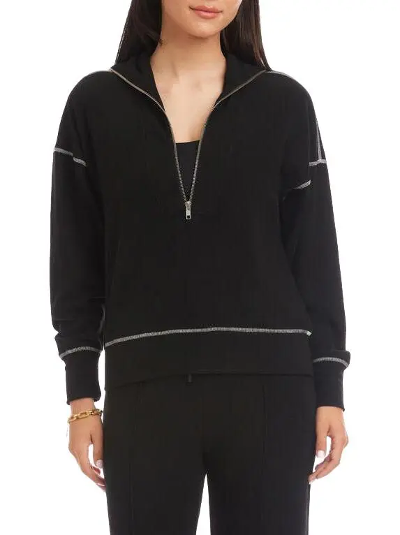 Karen Kane Contrast Stitch Half Zip Pullover - Black
