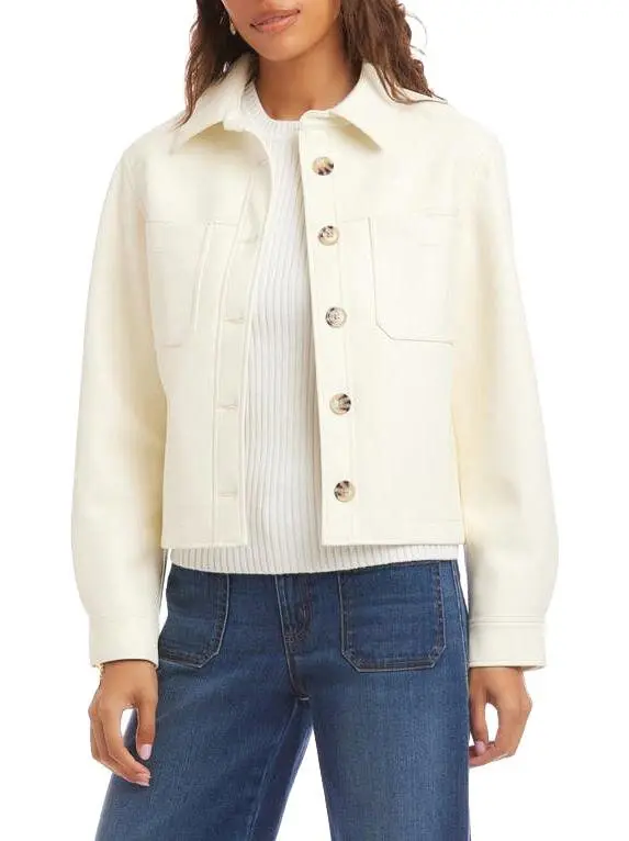 Karen Kane Faux Leather Cropped Jacket - Off White