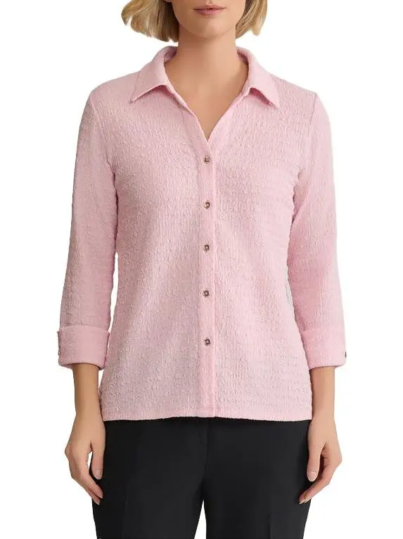 KASPER Ridge Knit Button-up Shirt - Tutu Pink