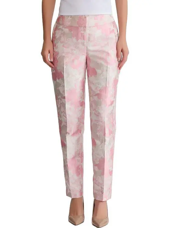 KASPER Flat Front Slim Trousers - Tutu Pink Multi