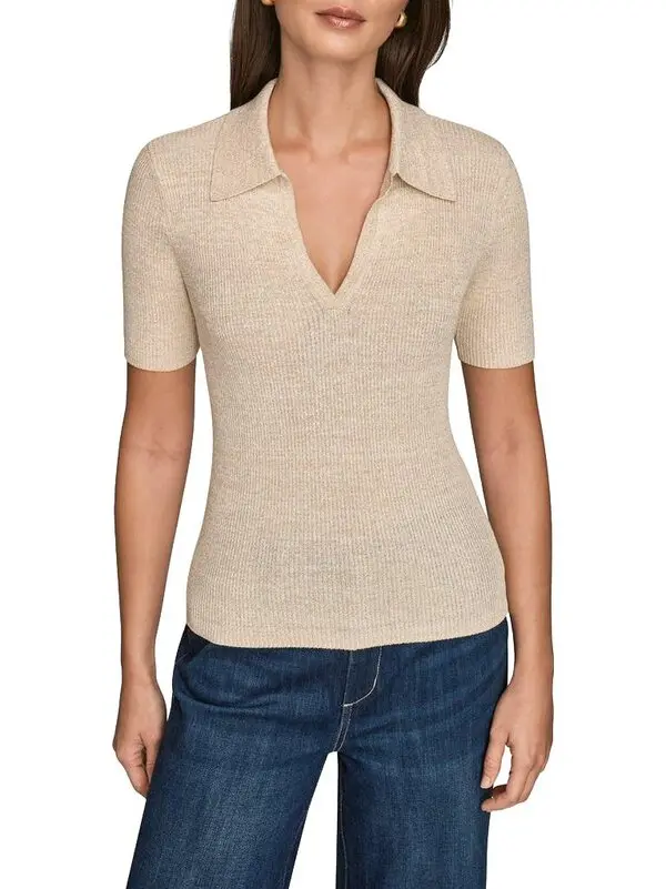 Donna Karan New York Metallic Collared Sweater - Cream/gold