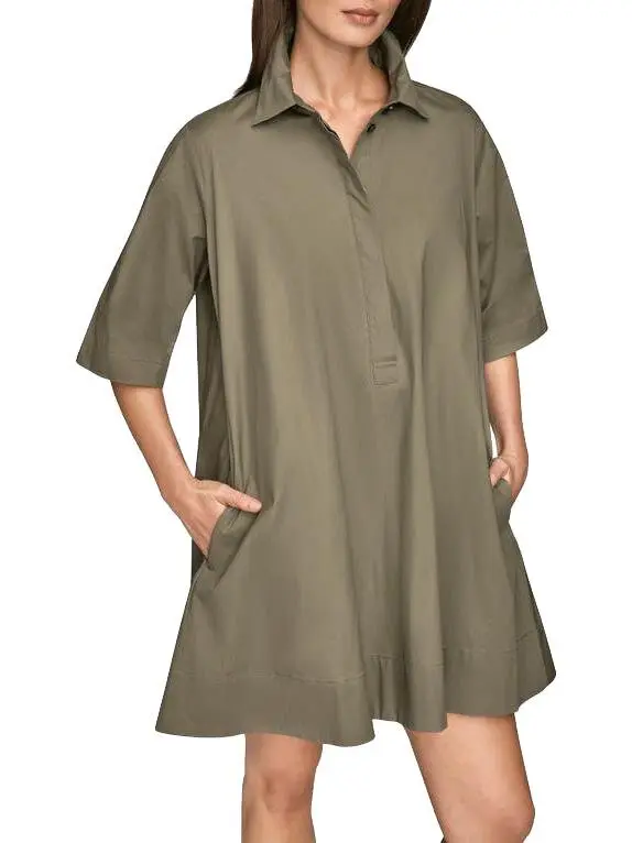 Donna Karan New York Collared Elbow Sleeve Dress - Khaki Gree