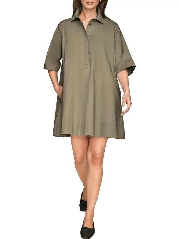 Donna Karan New York Collared Elbow Sleeve Dress - Khaki Gree