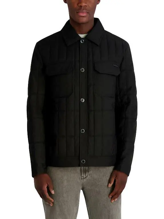 Karl Lagerfeld Quilted Herringbone Shirt Jacket - Black
