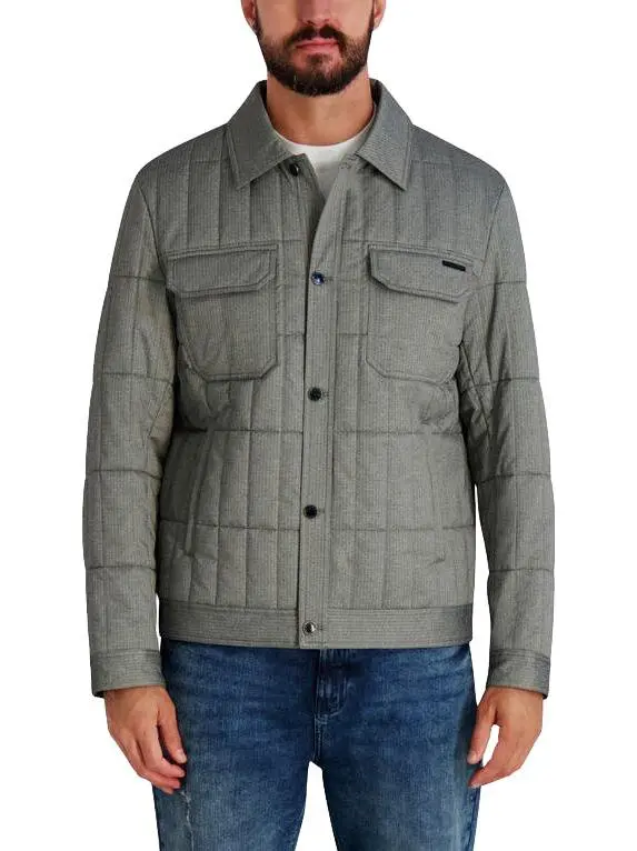 Karl Lagerfeld Quilted Herringbone Shirt Jacket - Grey