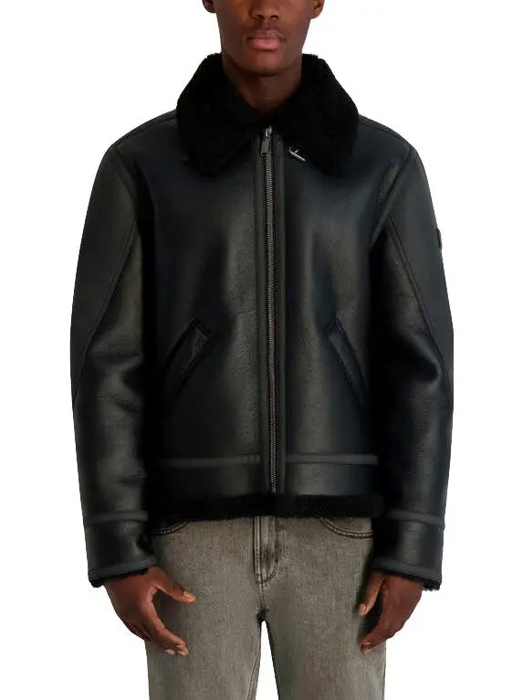Karl Lagerfeld Faux Leather & Faux Shearling Bomber Jacket - Black