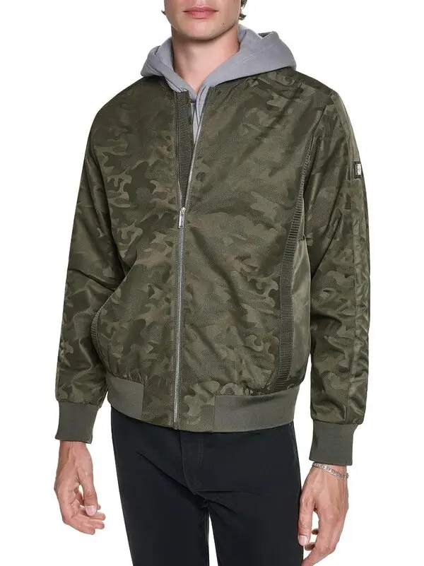 Karl Lagerfeld Camo Print Bomber Jacket - Olive