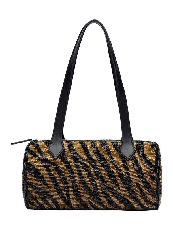 REFORMATION Aurora Beaded Baguette Shoulder Bag - Bronze Black Zebra Beaded