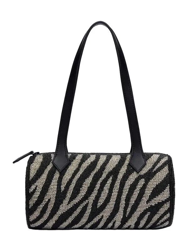 REFORMATION Aurora Beaded Baguette Shoulder Bag - White Black Zebra Beaded