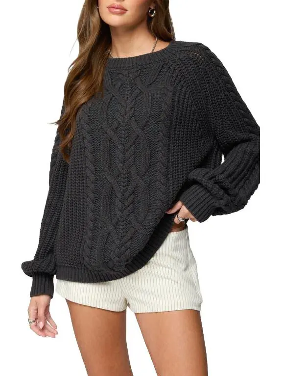 EDIKTED Lira Chunky Cable Stitch Sweater - Dark-gray-melange