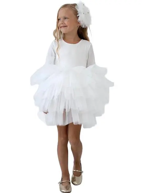 MINI CELEBRITIES Ivy Open Back Fluffy Tutu Dress - White Lily