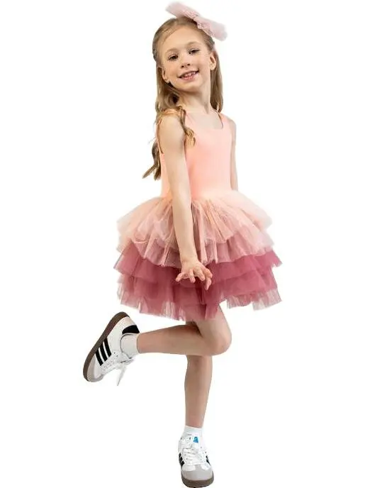 MINI CELEBRITIES Sleeveless Tutu Dress - Salmon Bloom