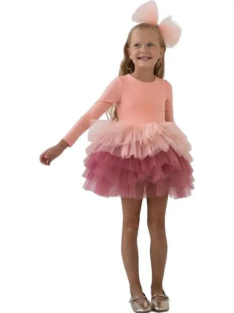 MINI CELEBRITIES Long Sleeve Fluffy Tutu Dress - Salmon Dusty