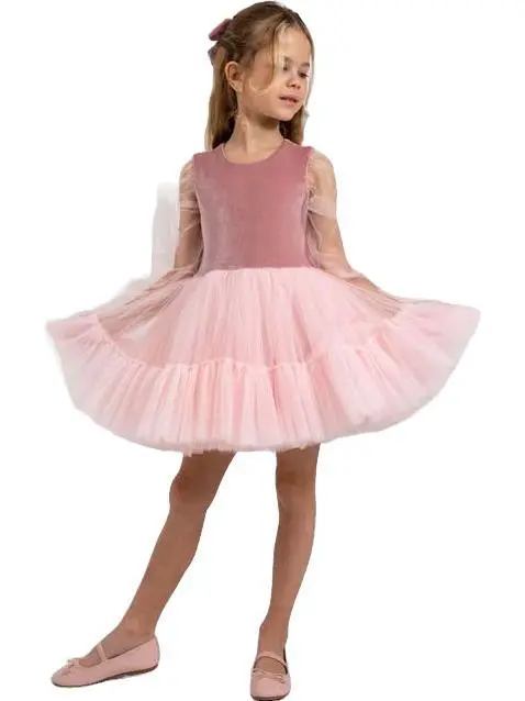 MINI CELEBRITIES Velvet Tulle Dress - Pink Rose