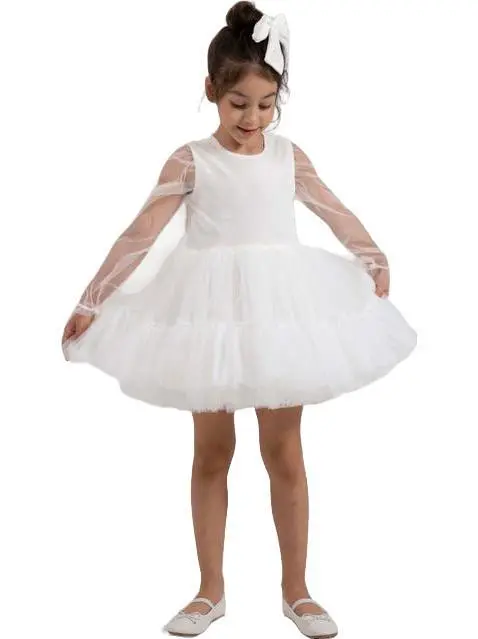 MINI CELEBRITIES Velvet Tulle Dress - White Lily