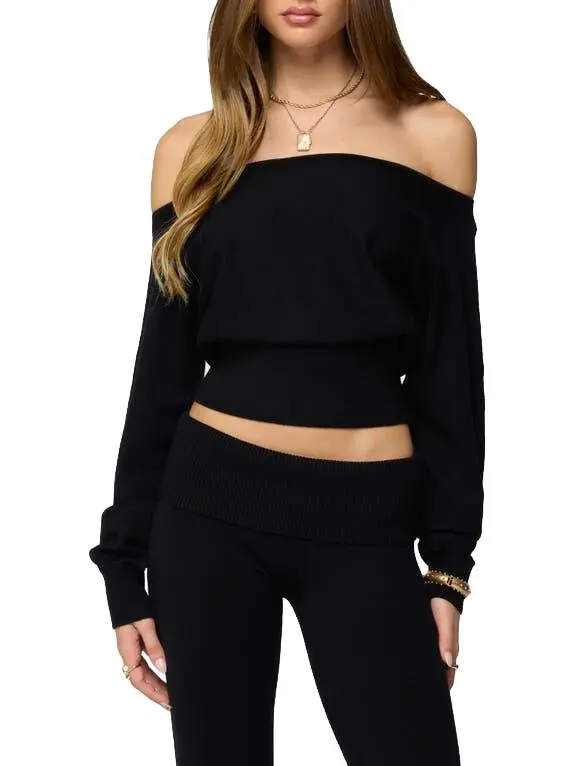 EDIKTED Off-the-shoulder Crop Sweater - Black