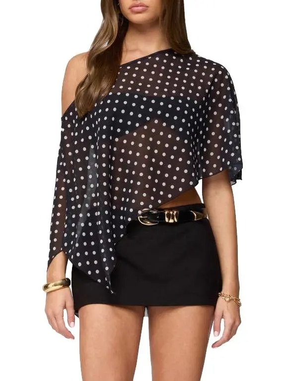 EDIKTED Polka Dot Chiffon Poncho - Black-and-white