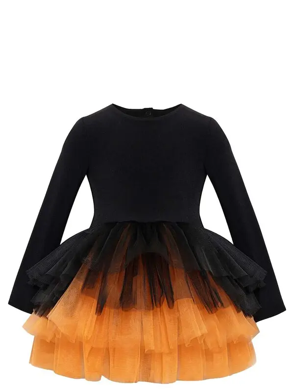 MINI CELEBRITIES Long Sleeve Tutu Dress - Dark Black