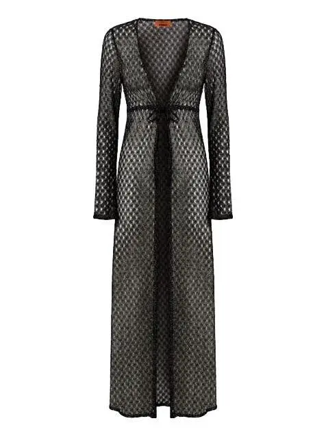 Missoni Long Cardigan In Lamé Viscose With Spiderweb Motif - Black