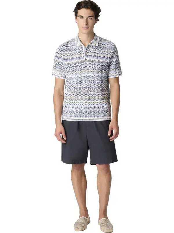 Missoni Cotton Knit Polo Shirt With Chevron Pattern - Light Blue