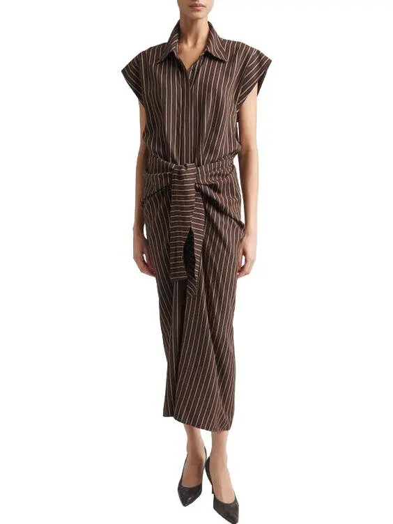 A.L.C. Emilia Stripe Tie Front Shirt Dress - Ganache Stripe