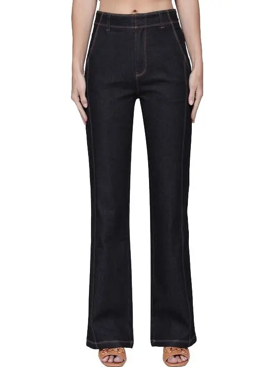 Avec Les Filles High Waist Wide Leg Jeans - Dark Rinse Wash