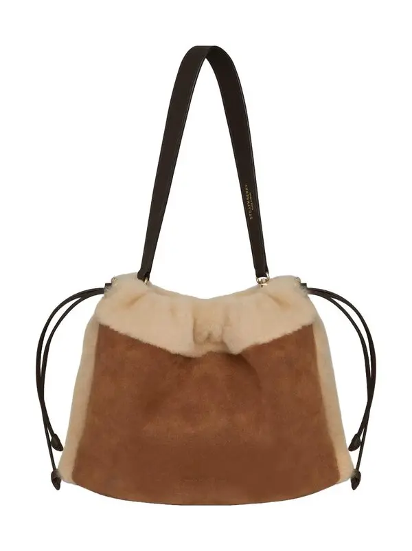 Strathberry Midi Suede & Genuine Shearling Handbag - Tan