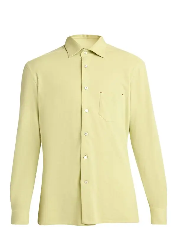 Kiton Pique Button-down Shirt With Bar Tack Pocket - Celery