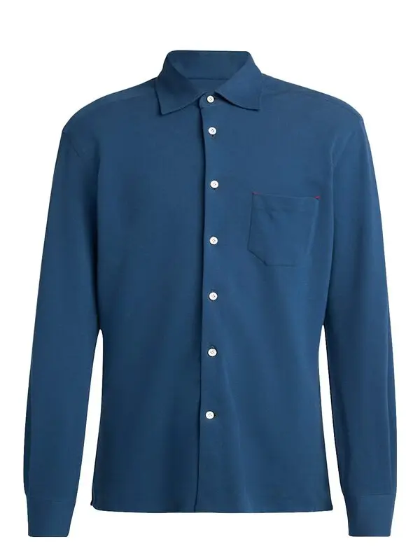 Kiton Pique Button-down Shirt With Bar Tack Pocket - Navy