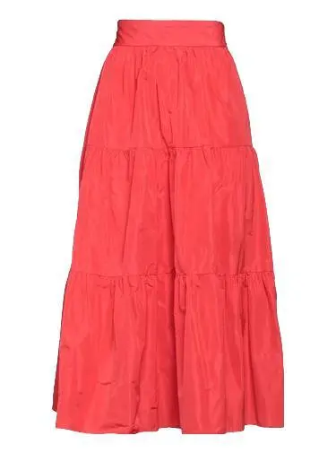 LIU •JO Solid Color Flared Midi Skirt - Tomato Red