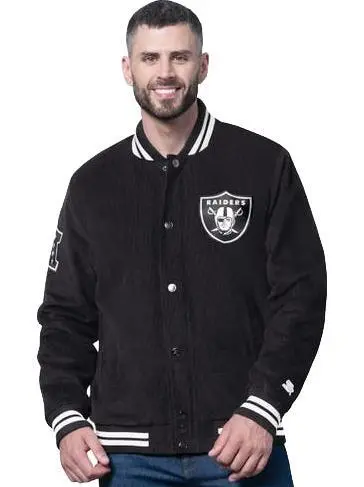 STARTER Las Vegas Raiders Out Corduroy Varsity Jacket - Black