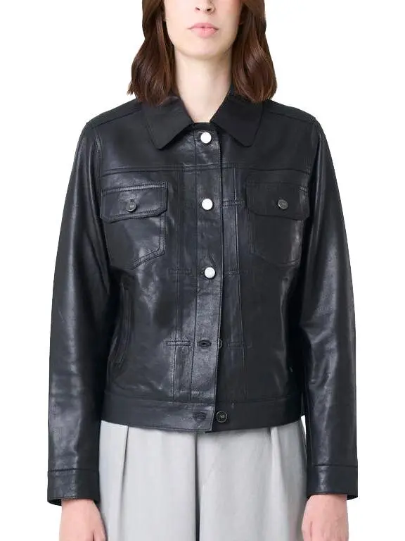 VELEZ Kalaha Leather Trucker Jacket - Black