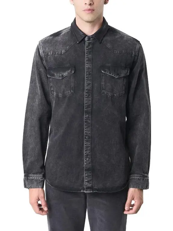 VELEZ Long-sleeve Cotton Overshirt With Denim And Leather - Black