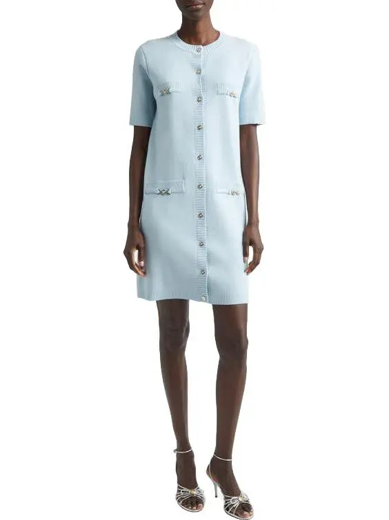 Versace Medusa Short Sleeve Virgin Wool & Cashmere Sweater Dress - Pastel Blue