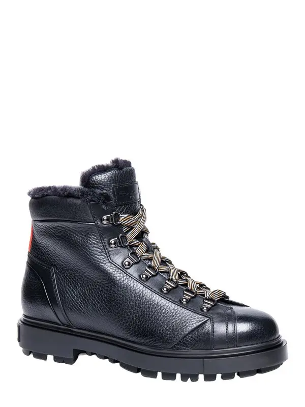 Santoni Genuine Shearling Lug Sole Boot - Black