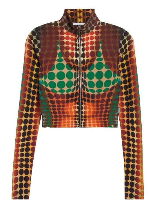 Jean Paul Gaultier Re-edition Polka Dot Trompe L'oeil Mesh Crop Top - Orange/blue/brown