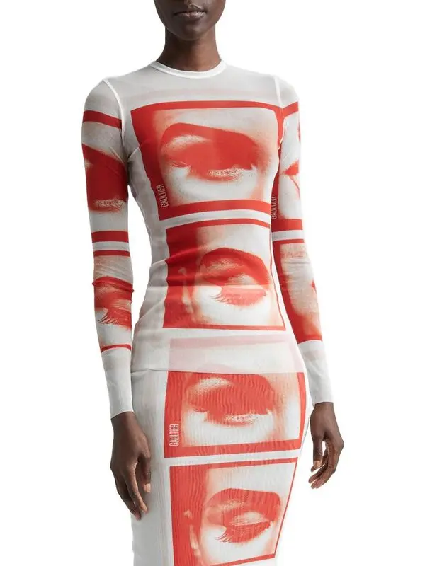 Jean Paul Gaultier Re-edition Eye Print Mesh T-shirt - White/red/light Orange