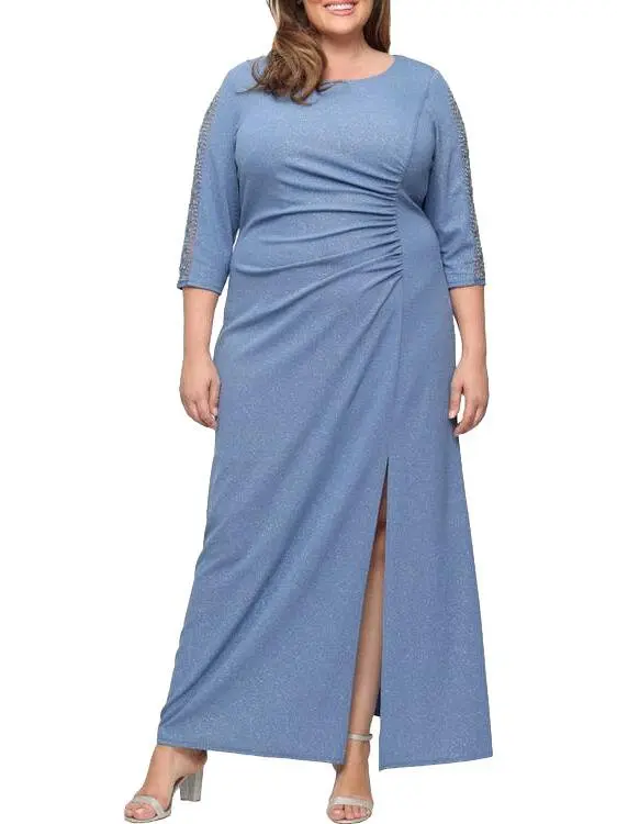 SL FASHIONS Embellished Sleeve Gown - Slate Blue