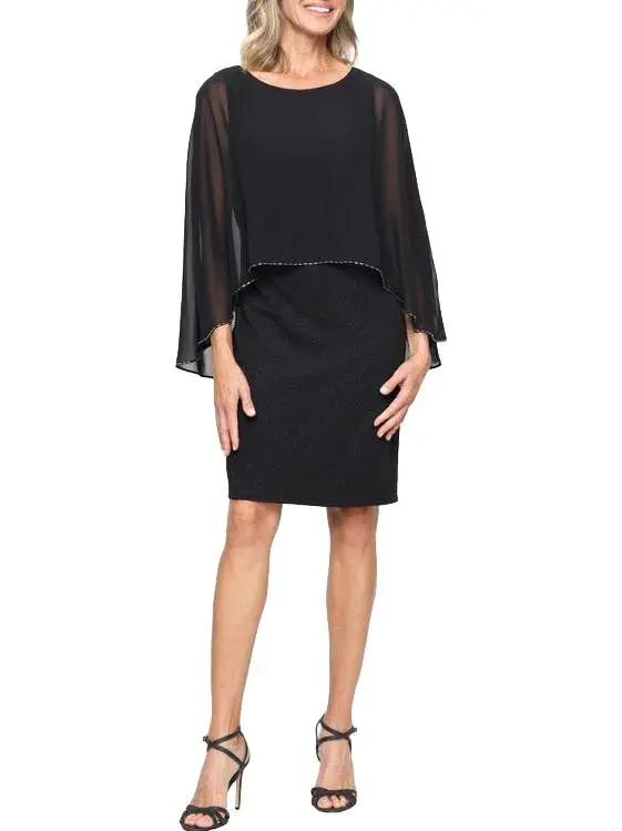 SL FASHIONS Glitter Long Sleeve Cocktail Dress - Black