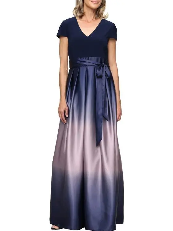 SL FASHIONS A-line Ombré Gown - Navy/mauve