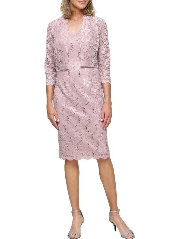 SL FASHIONS Sequin Stretch Lace Sheath Dress With Jacket - Blush