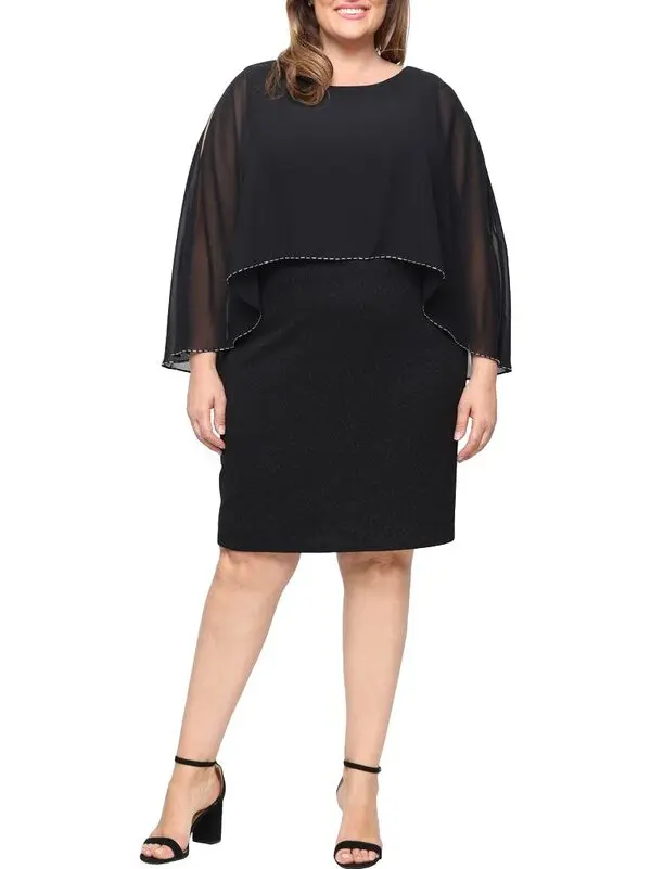 SL FASHIONS Beaded Chiffon Overlay Sheath Dress - Black