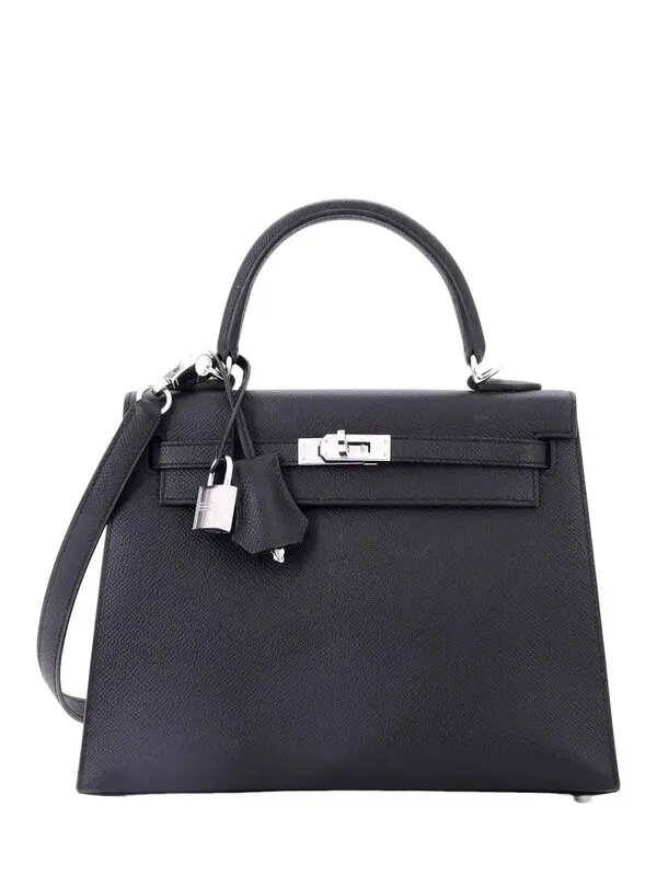 HERMES Kelly Handbag Black Epsom With Palladium Hardware 25 - Noir